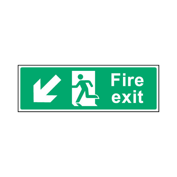 Fire Exit Diagonal Arrow Left (down) - Emergency Escape Sign | UK ...