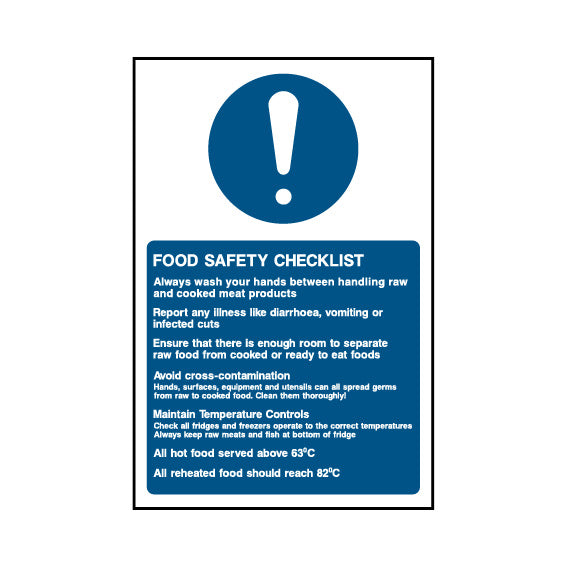 Food Safety Checklist - Food Processing & Hygeine Sign | UK Safety Sign ...