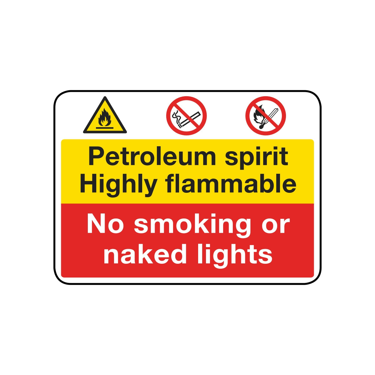 Petroleum Spirit Highly Flammable - No Smoking Or Naked Lights Sign ...